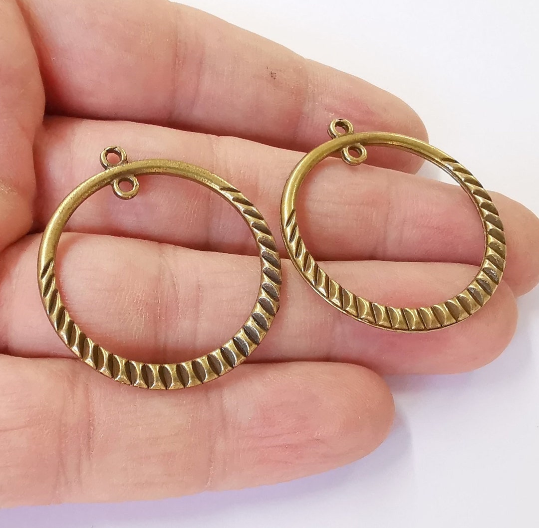 2 Round Charms Connector double Sided Antique Bronze Plated Charms ...