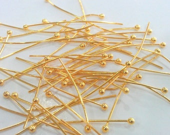 20 Pcs 35 Mm Gold Plated Brass Ball Pin Findings G13920 | Etsy