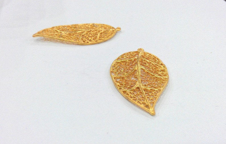 2 Leaf Pendant Charms 52X48 Mm Gold Plated Brass G10456 - Etsy