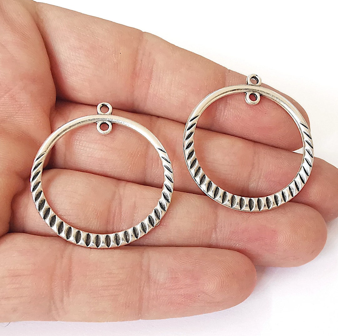 Round Charms Connector double Sided Antique Silver Plated Charms 37x34mm G23844 - Etsy