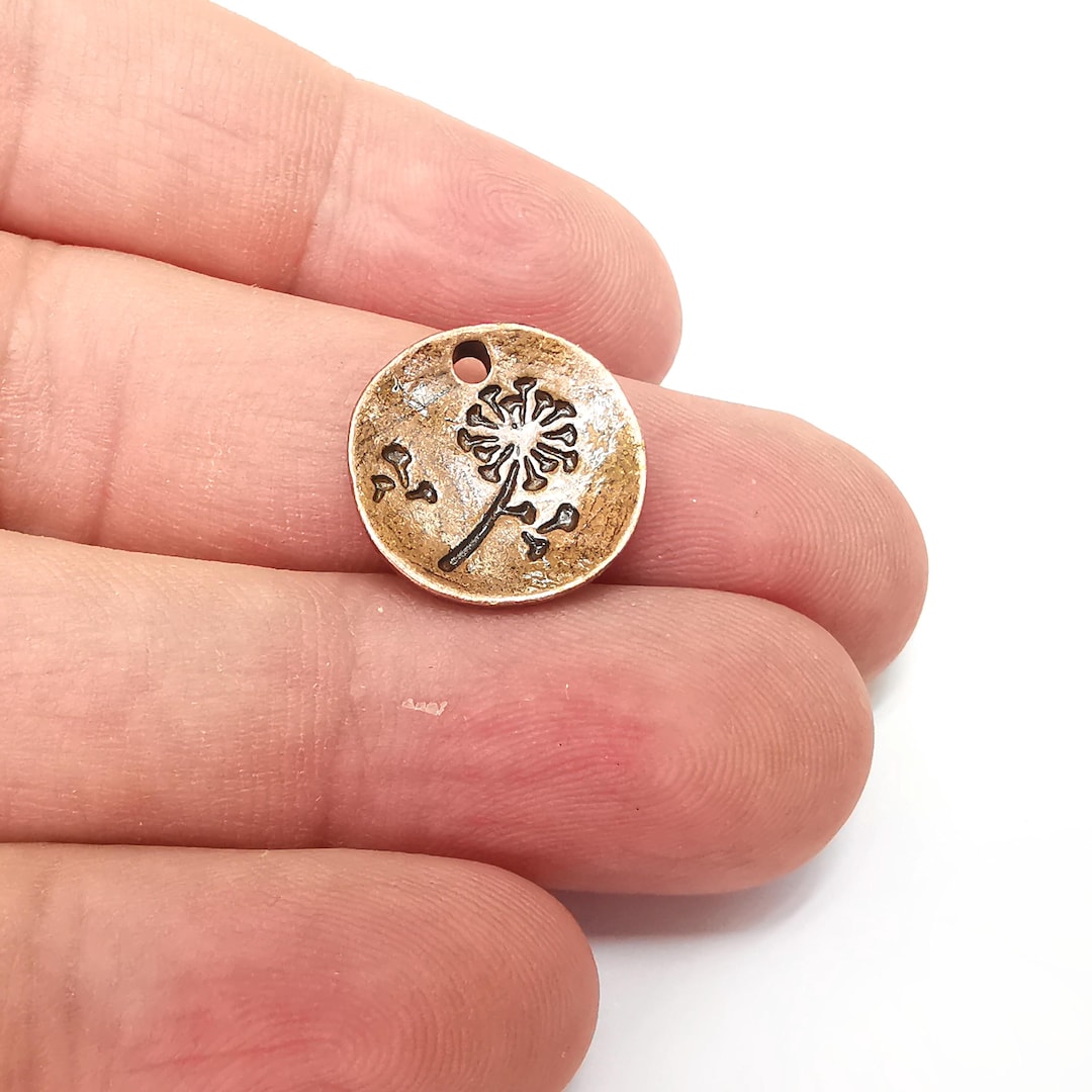 Copper Dandelion Charms, Round Charms, Rustic Charms, Earring Charms ...