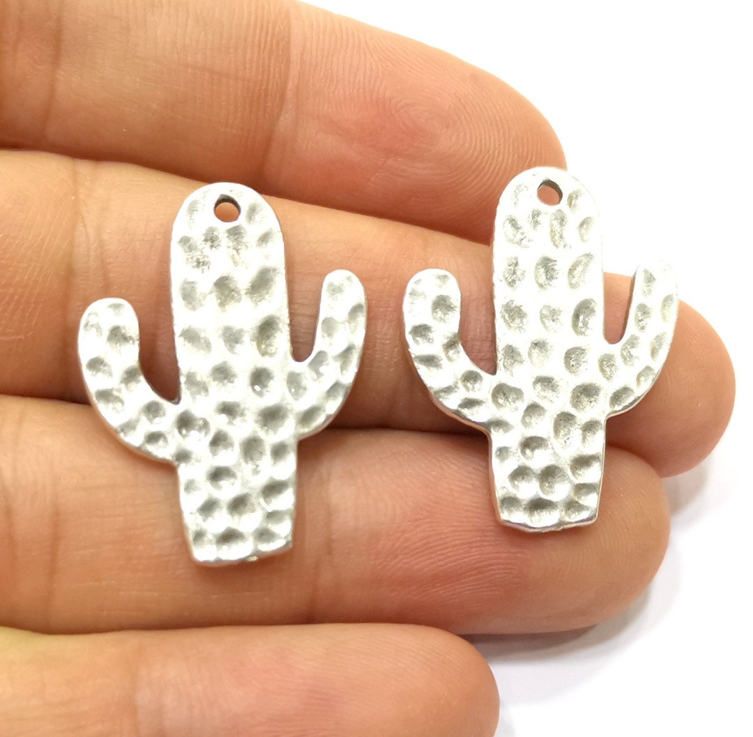 Hammered Cactus Charms Antique Silver Plated Charms 29x20mm G18137 ...