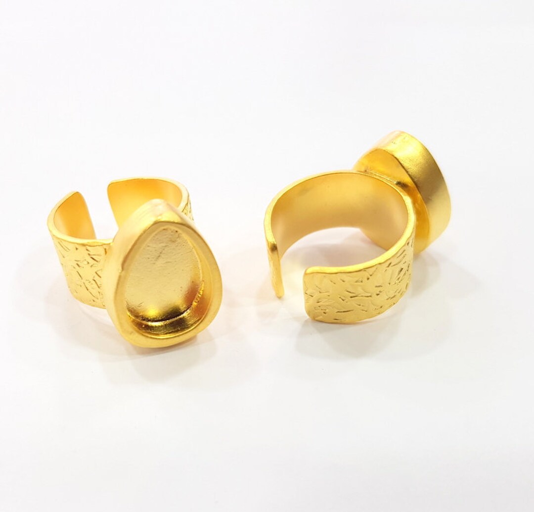 Gold Ring Base Blank Setting Cabochon Base Inlay Ring Backs Mounting ...