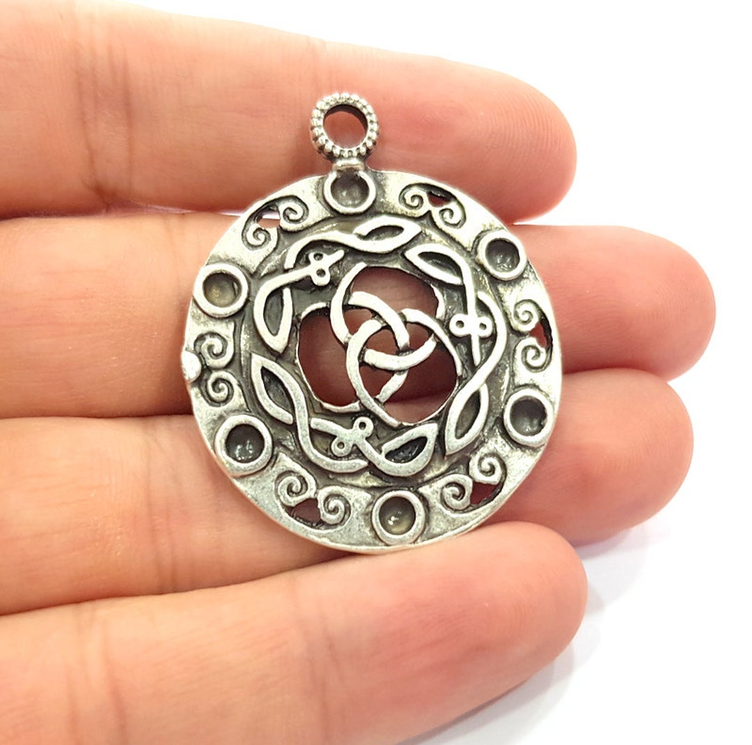 2 Silver Charms Antique Silver Plated Pendant (36mm) G15396 - Etsy
