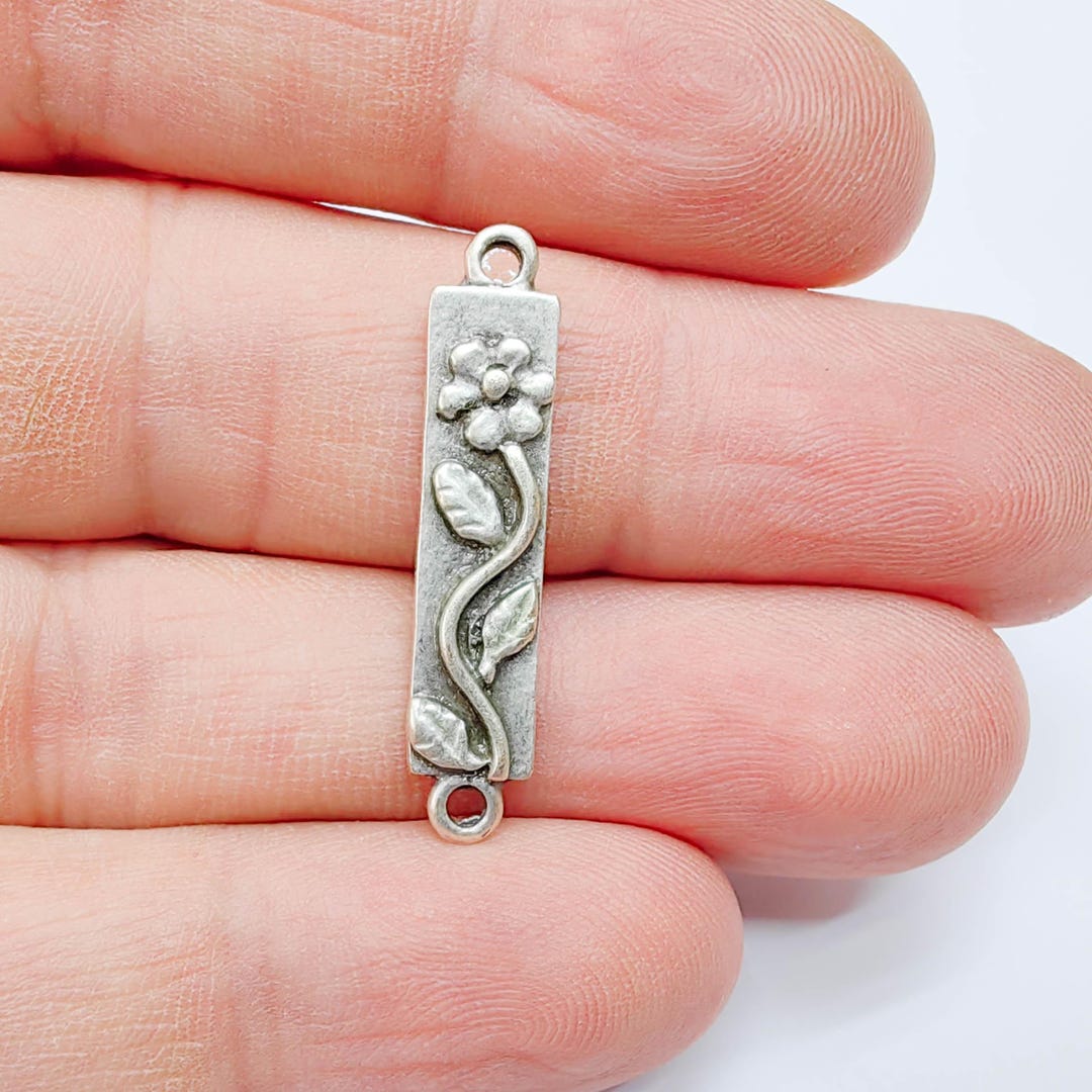 Floral Daisy Connector Bar, Antique Silver Vine , Double Loop Link ...