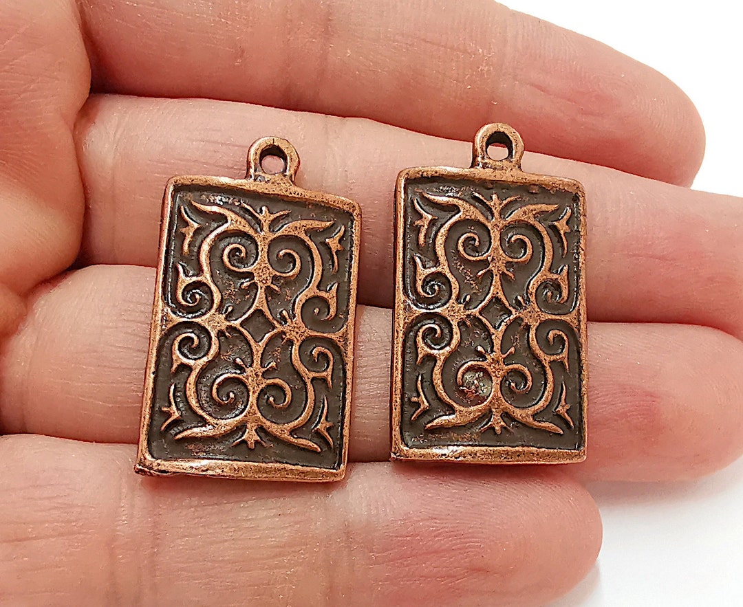 2 Copper Charms Antique Copper Plated Charm 34x19mm G21651 - Etsy
