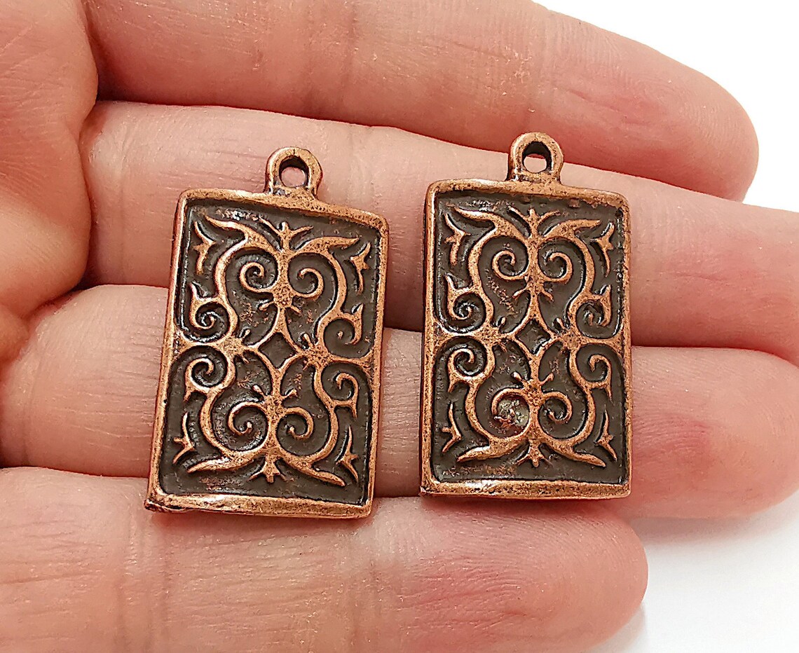 2 Copper Charms Antique Copper Plated Charm 34x19mm G21651 | Etsy