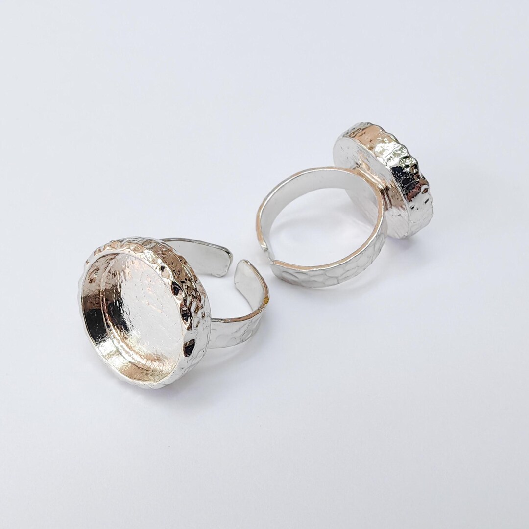 Adjustable Ring Base 16mm Bezel, Shiny Silver Plated Brass Ring ...
