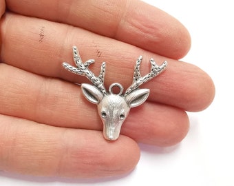 5pcs Antler Charm Deer Large Charms Animal Charms Antique Silver Tone ...