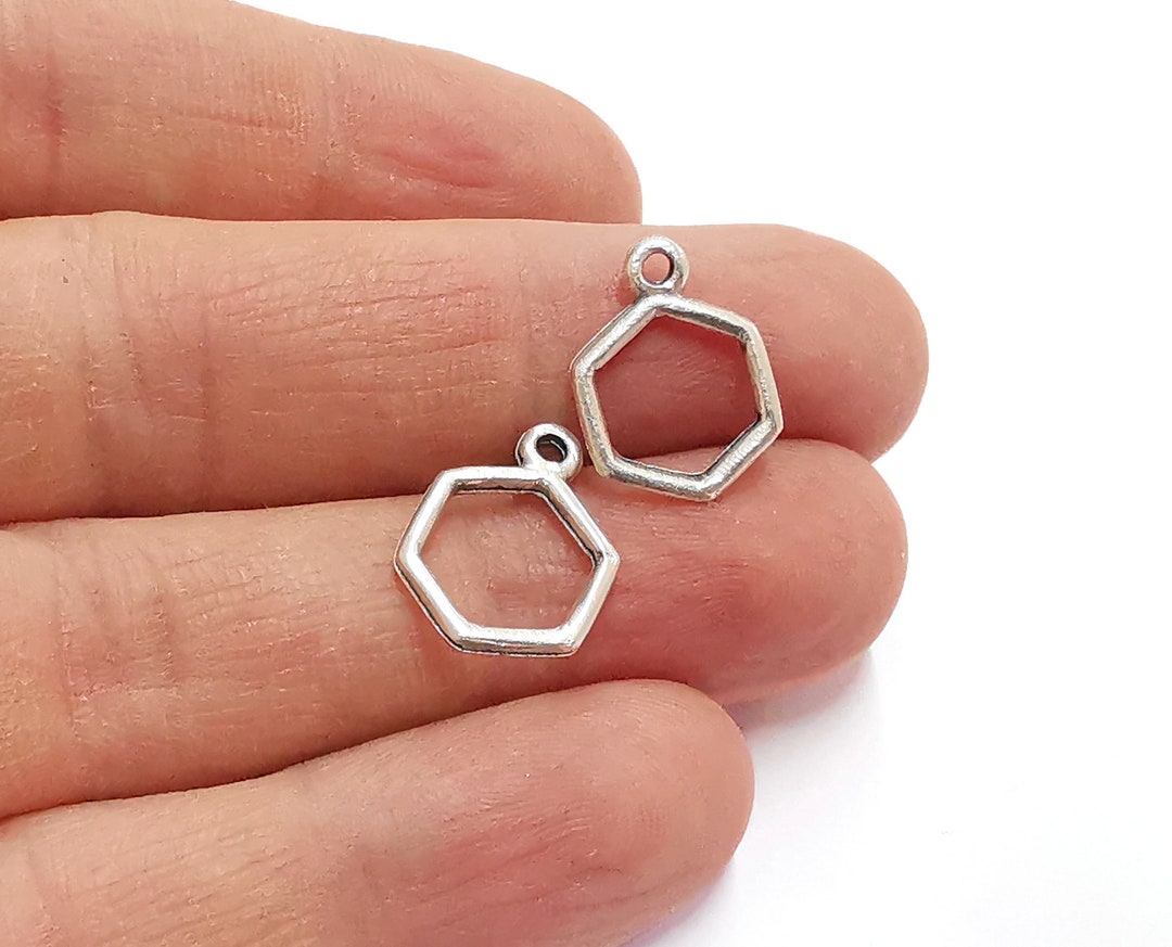 10 Hexagonal Charms Antique Silver Plated Charms 17x13mm G21115 - Etsy
