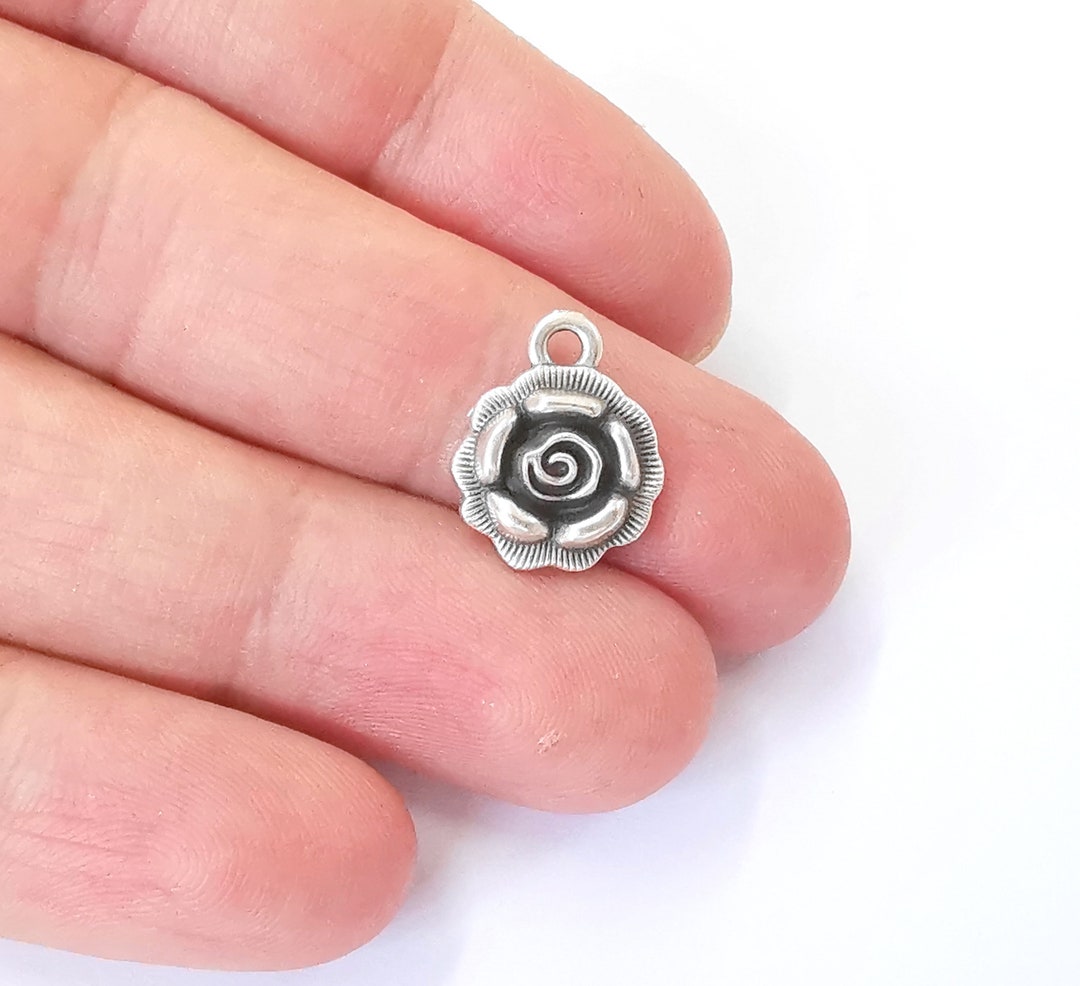 10 Silver Rose Charms Antique Silver Plaqué Charms 17x13mm G25238 ...