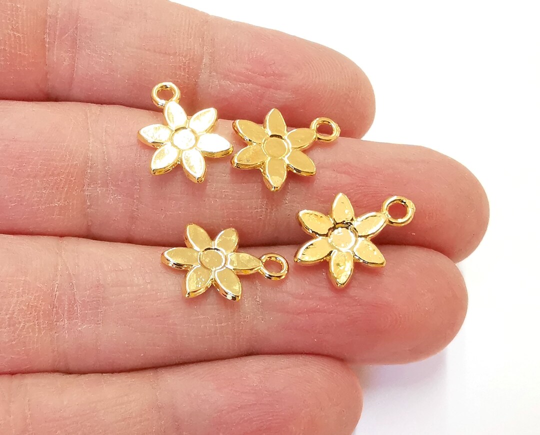 10 Flower Charms Shiny Gold Plated Charms 17x12mm G21339 - Etsy