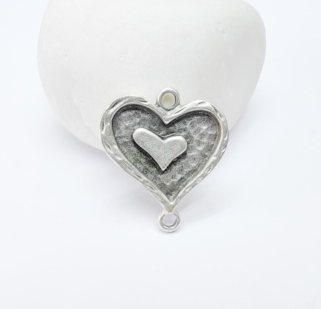 Double Heart Connector Charm, Heart Pendant, Romantic Boho Jewelry, DIY ...