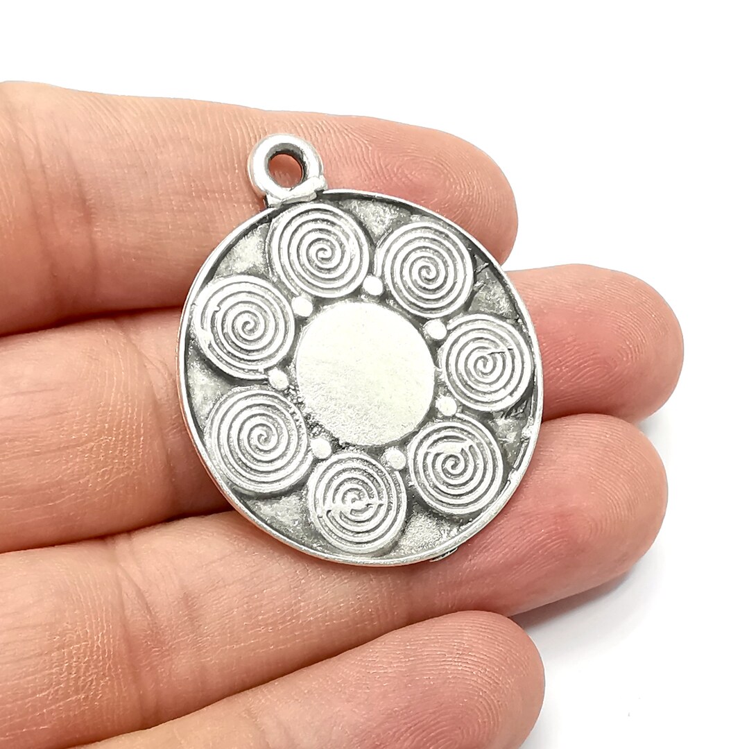 Swirl Round Charms, Antique Silver Plated (41x34mm) G34285 - Etsy Australia