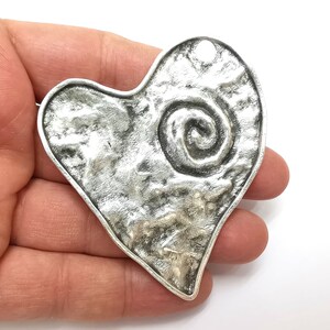Hammered Heart Swirl Pendant Antique Silver Plated Pendant (70x67mm ...