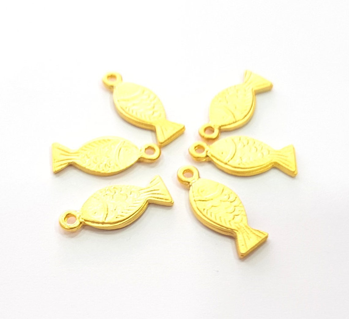 10 Fish Charm Gold Charms Gold Plated Metal 20x8mm G14097 - Etsy