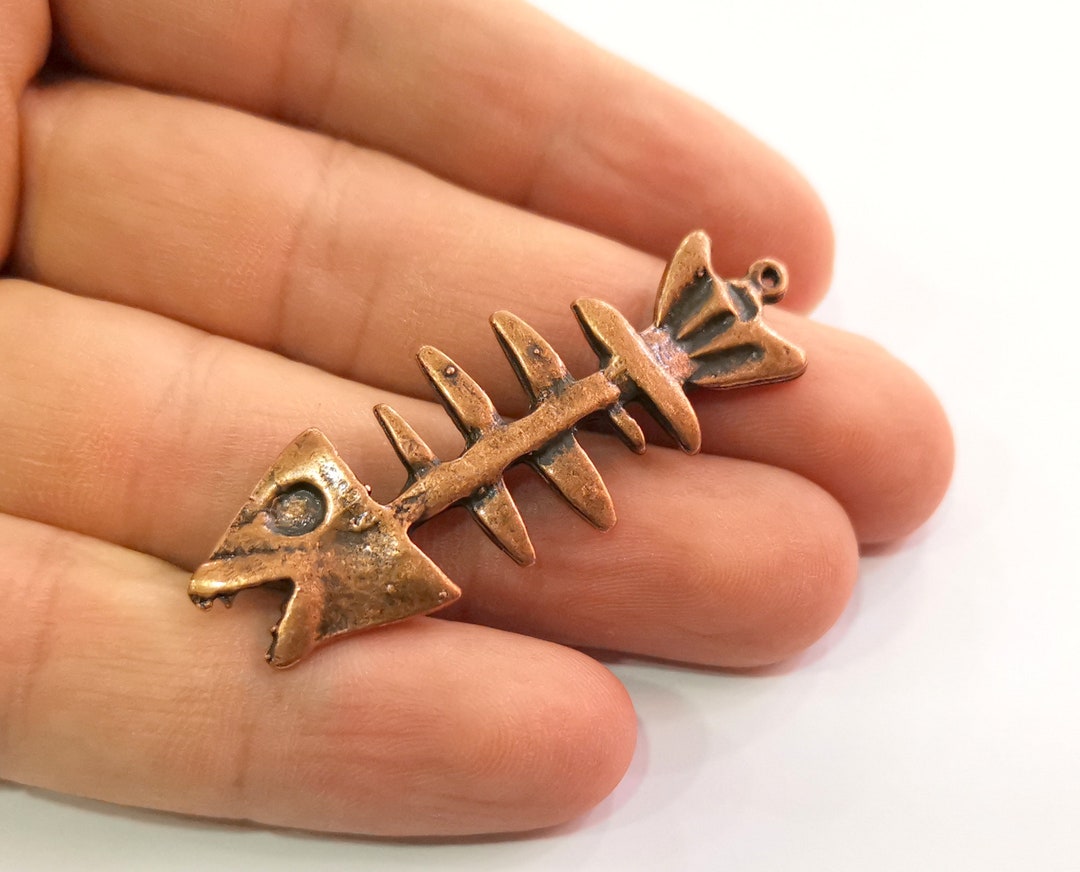 2 Copper Fish Bone Charms Antique Copper Plated Charms (52x19mm) G18633 ...