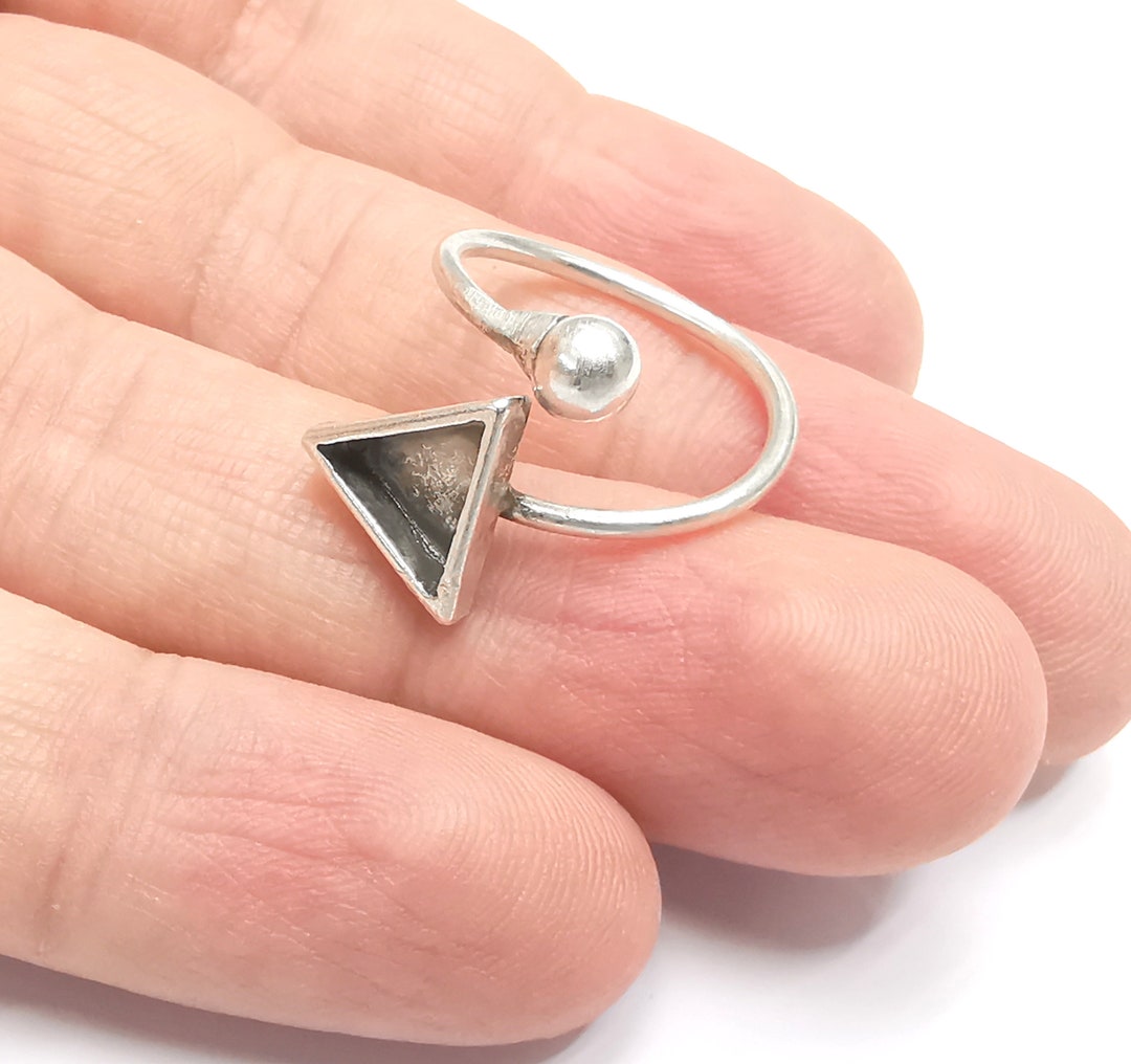 Ring Blank Silver Ball Head Triangle Ring Setting Cabochon Mounting ...