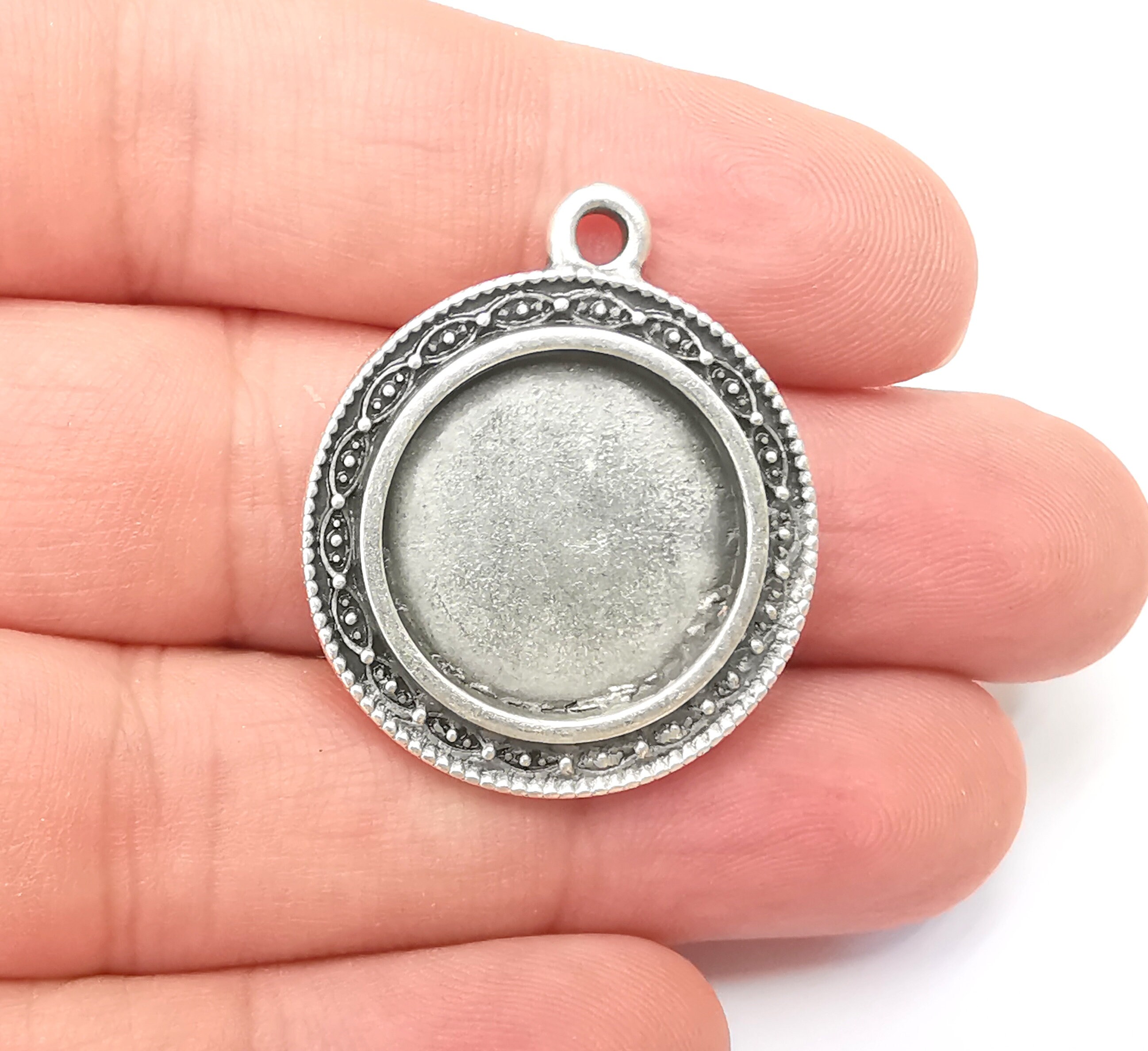 Round Charm Bezel, Resin Blank, Inlay Mounting, Mosaic Pendant Frame ...