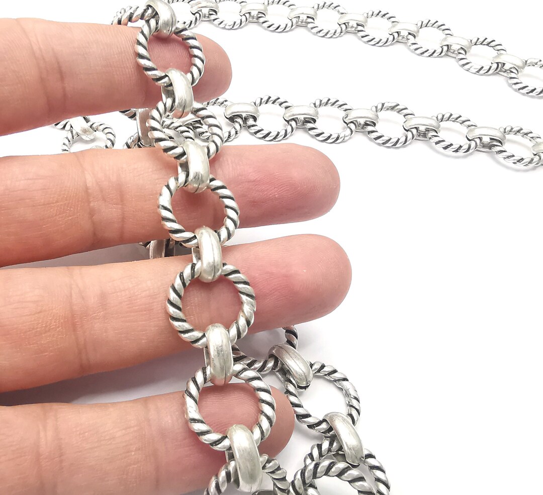 Twisted Antique Silver Round Chain (17mm) Antique Silver Plated Chain ...