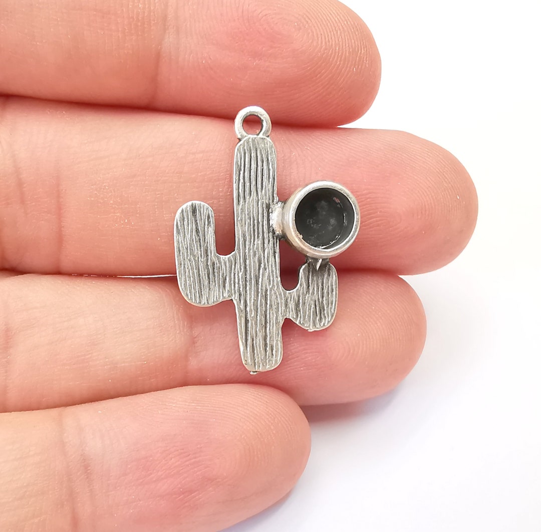 Cactus Charms Pendant Bezel, Resin Blank, Inlay Mounting, Mosaic Frame ...