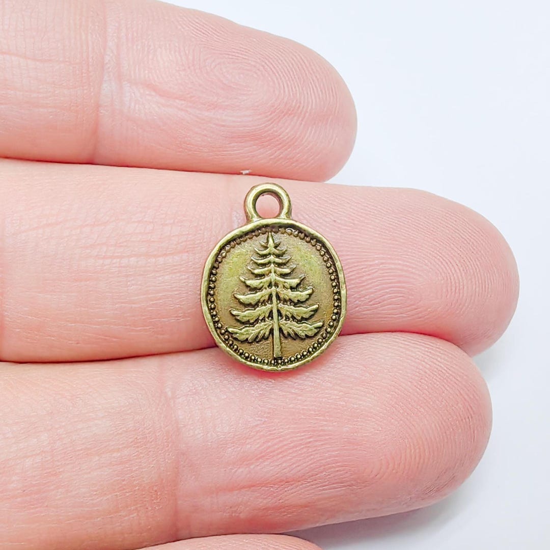 Pine Tree Charm, Double Sided Botanical, Organic Shape Plant Charm ...