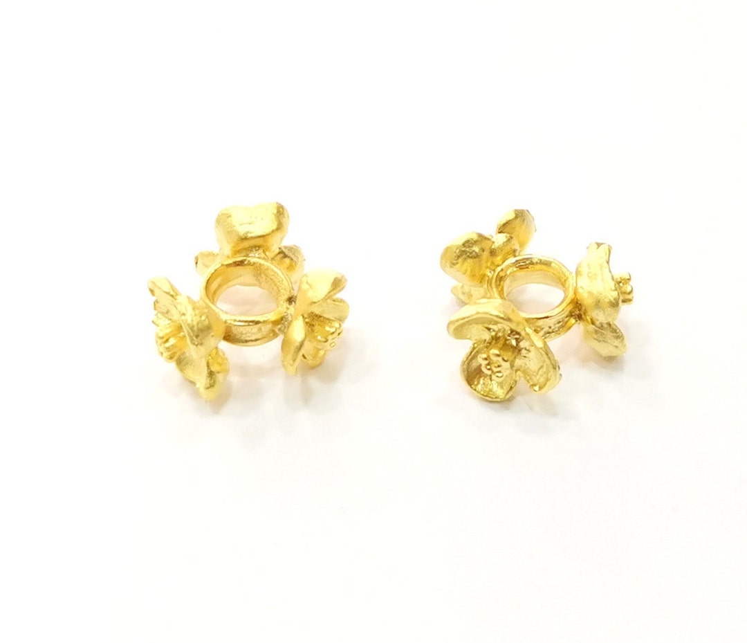 2 Gold Rondelle Beads Flower Rondelle Beads , Gold Plated Brass (13 Mm ...