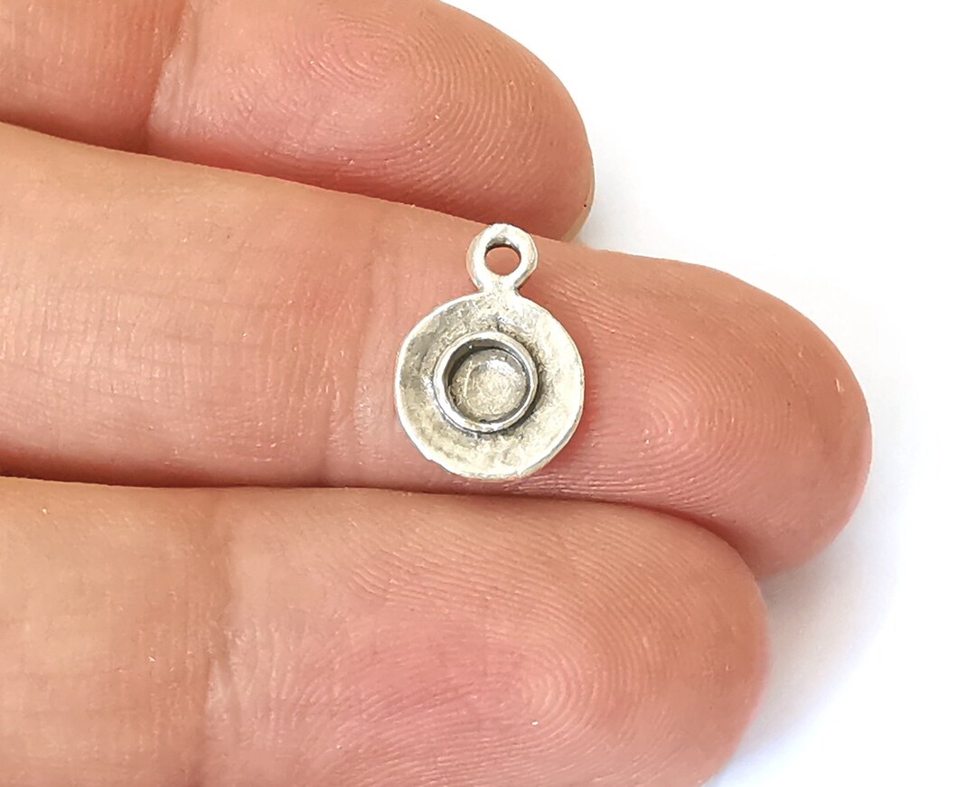 Round Bezel Charm Blank Base Antique Silver Plated Brass 14x10mm (blank ...