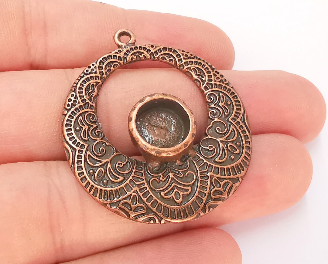 2 Copper Charms Blank Bezel Resin Bezel Mosaic Mountings Antique Copper ...