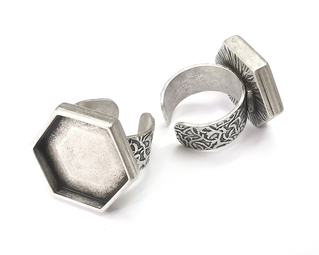 Hexagon Ring, Branch Ring Blank Setting, Cabochon Mounting, Adjustable ...