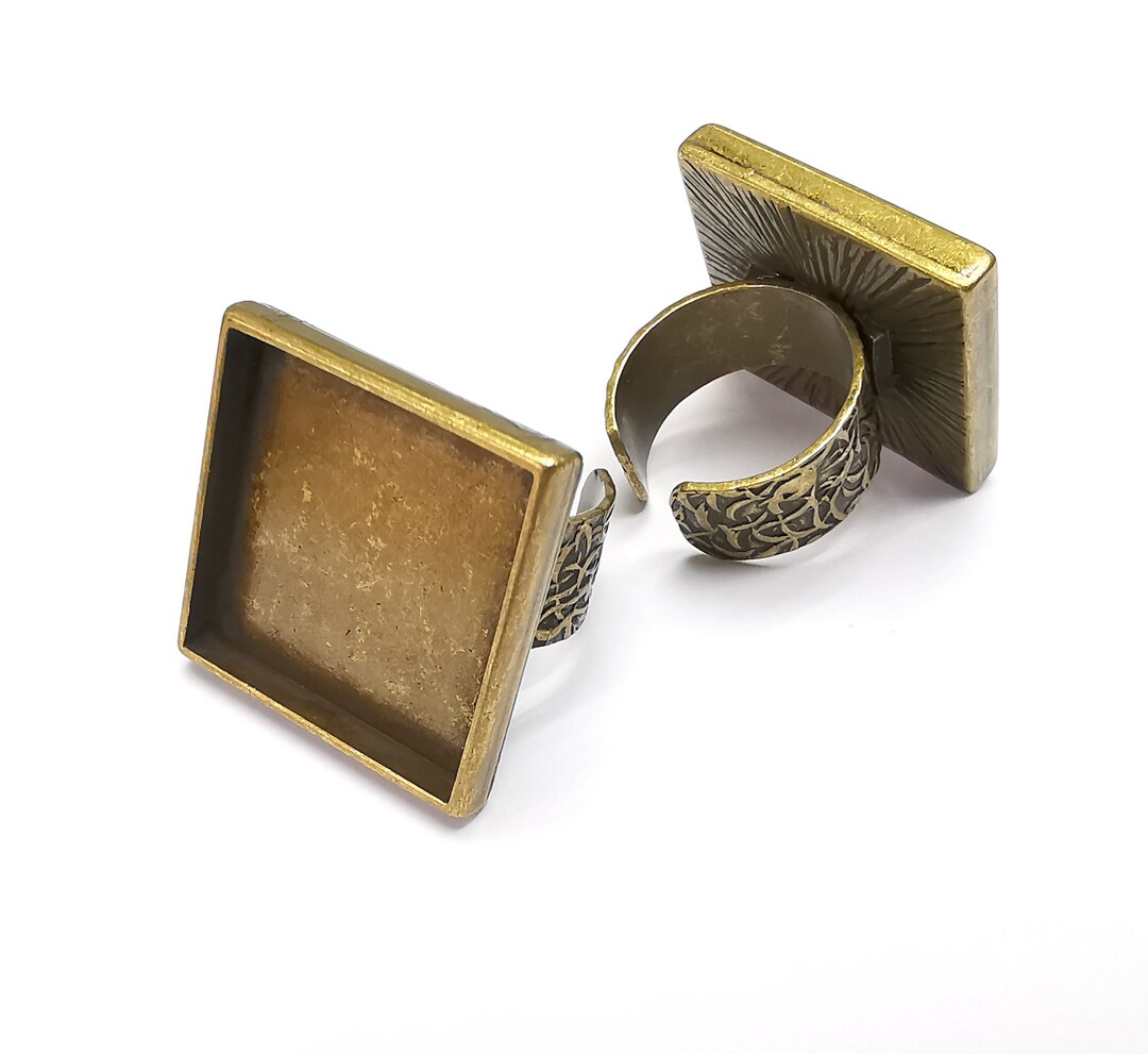 Square Ring Blank Setting, Cabochon Mounting, Adjustable Resin Ring ...
