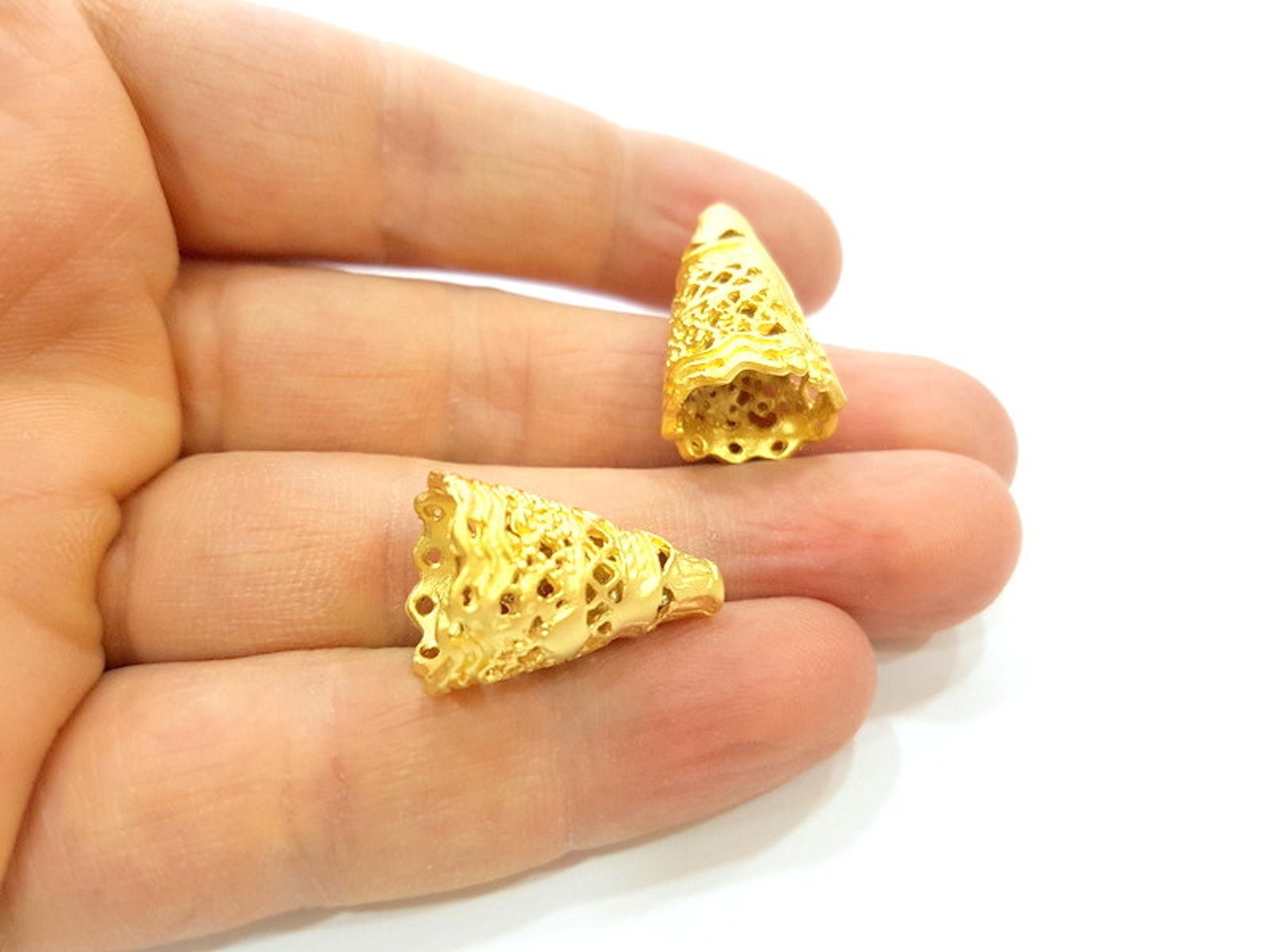 2 Gold Cone Gold Plated Brass Cones Bead Caps 24x16 Mm | Etsy