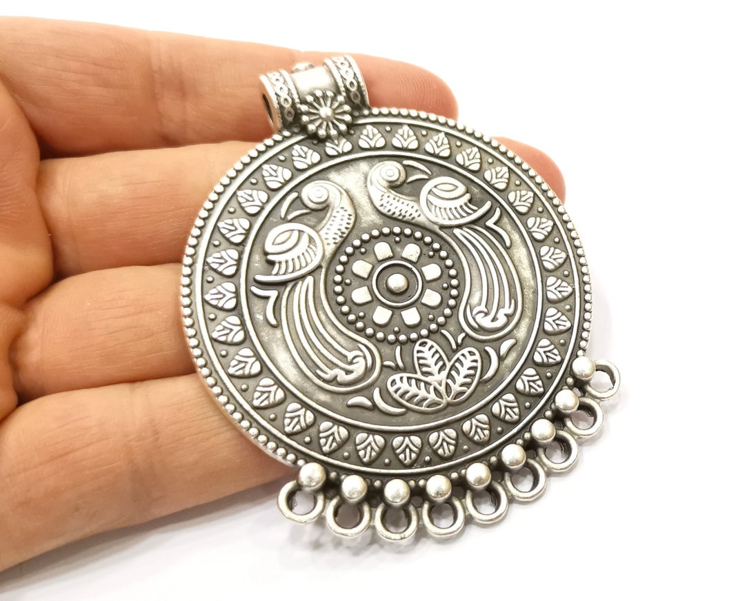 Silver Large Pendant Antique Silver Plated Pendant 78x62mm G17882 - Etsy