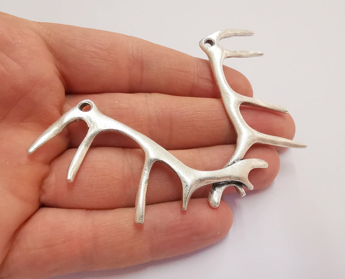 Silver Pendant Antler Pendant Connector Antique Silver Plated Pendants ...