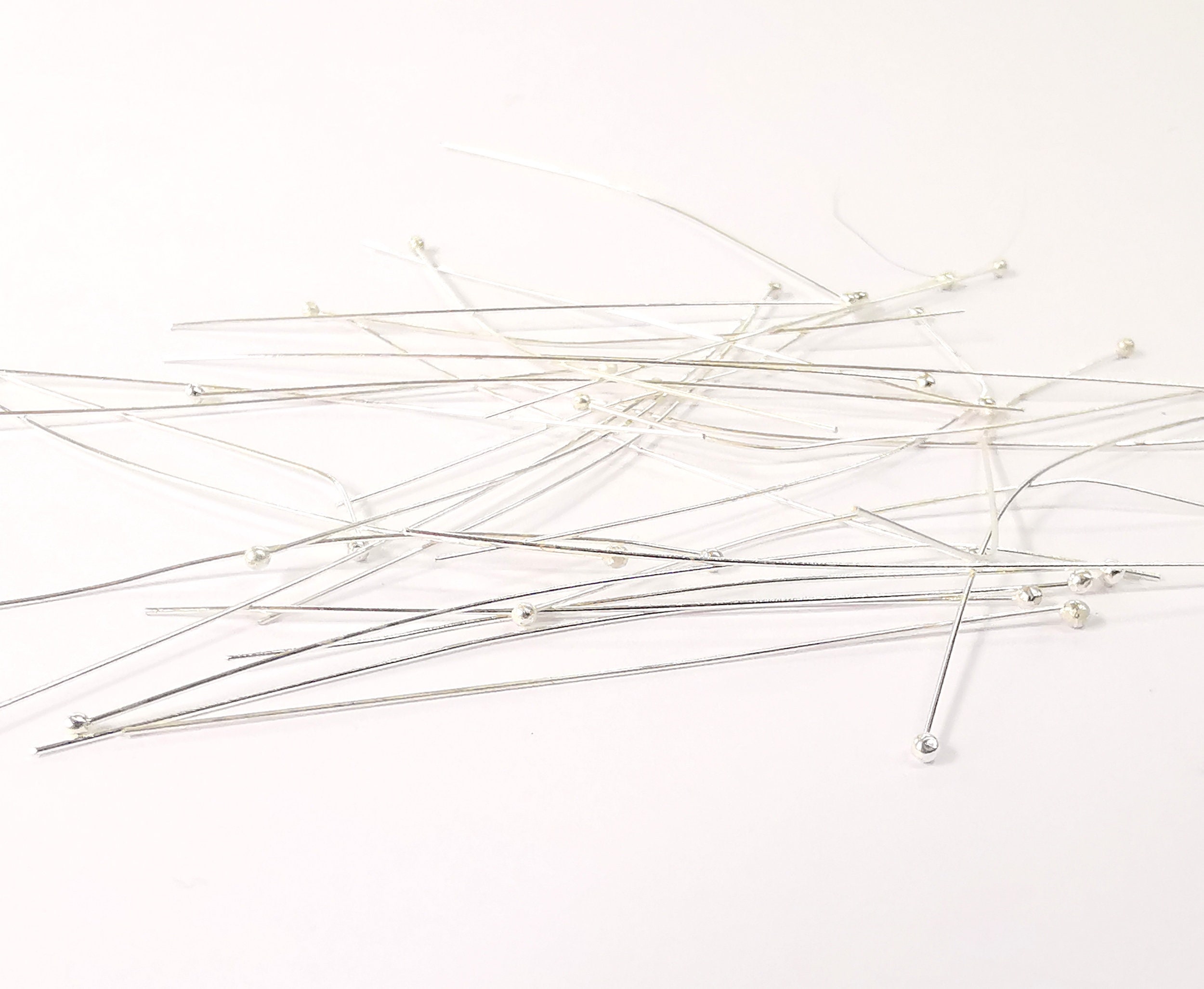 10 Sterling Silver Long Ball Head Pin, Extra Thin Pins (50mm) 925 ...