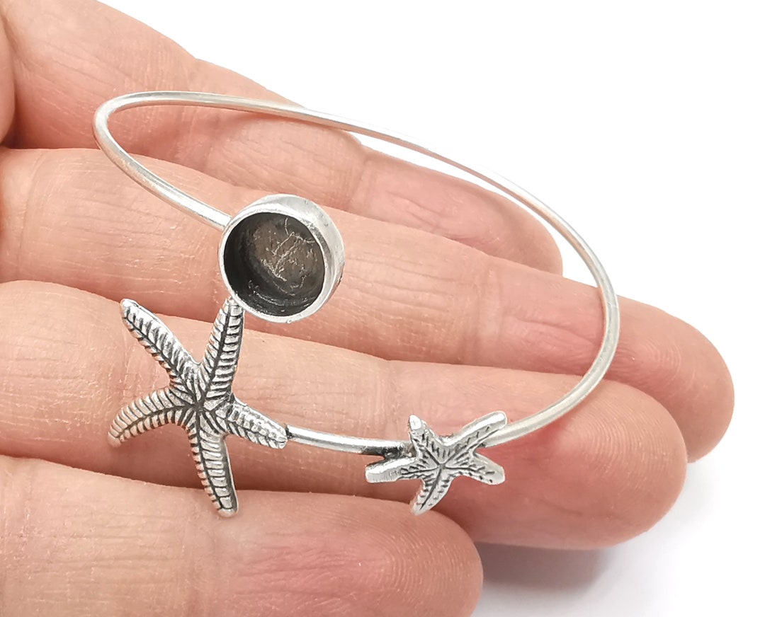 Starfish Silver Bracelet Brass Cuff Blank Bezel Glass Cabochon Base ...