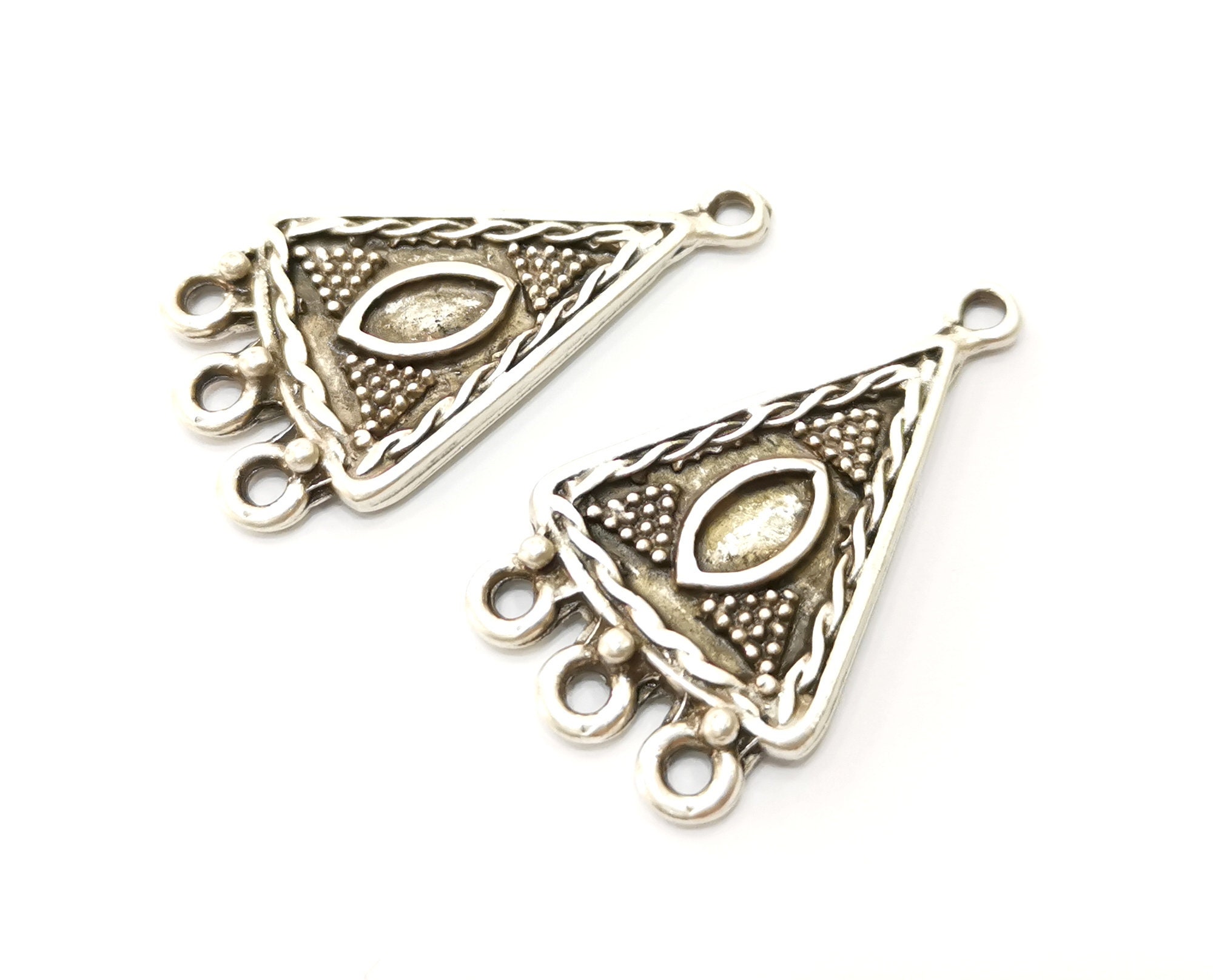 2 Silver Triangle Charms Connector Antique Silver Plated - Etsy