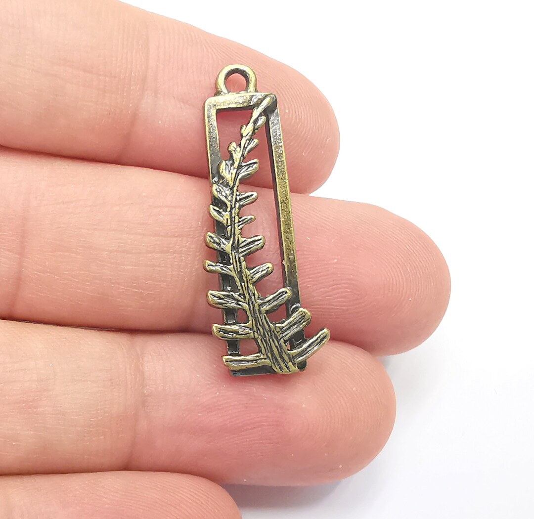 5 Fern Leaf Charms Frame Antique Bronze Plated (34x12mm) G28284 - Etsy