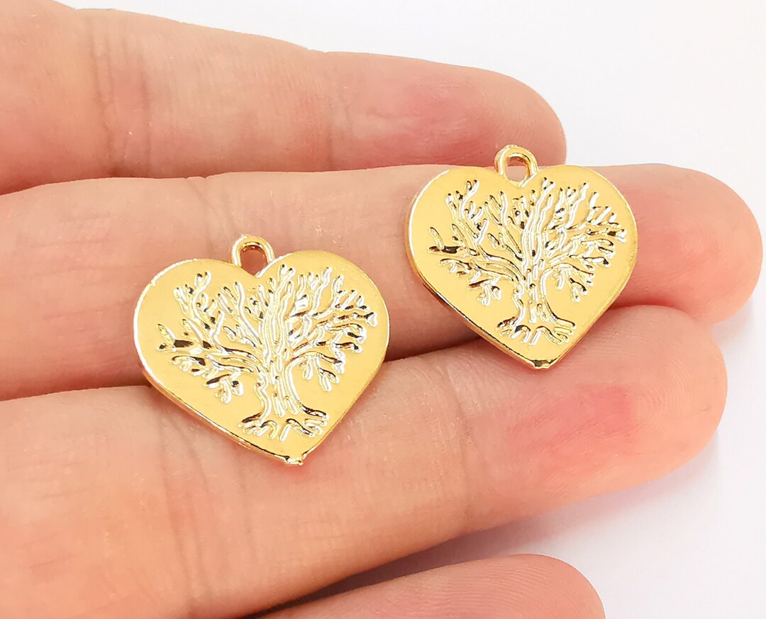 2 Heart Tree Charms 24K Shiny Gold Plated Charms (23x22mm) G22584 - Etsy