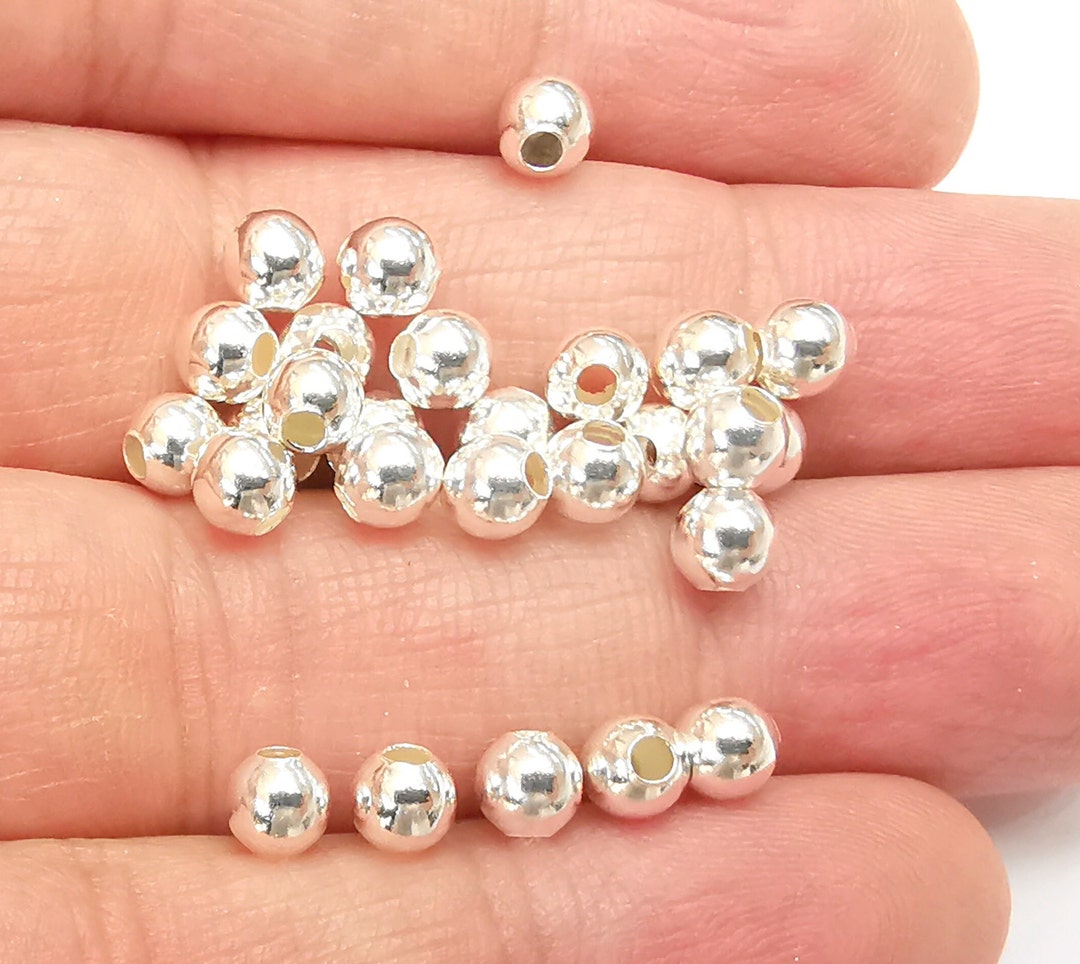 Sterling Silver Tiny Round Ball Beads, 925 Solid Silver Beads, 5mm ...