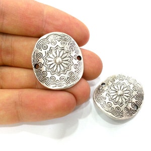 2 Silver Plated Connector With Two Holes, Pendant 2 Pcs. (29x22 Mm ...