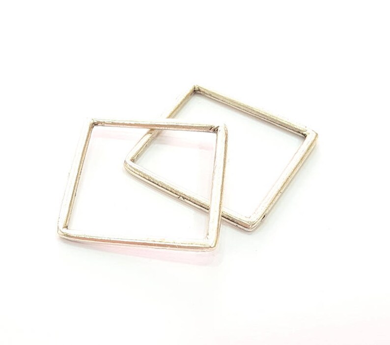 4 Silver Square Connector Pendant Antique Silver Plated - Etsy