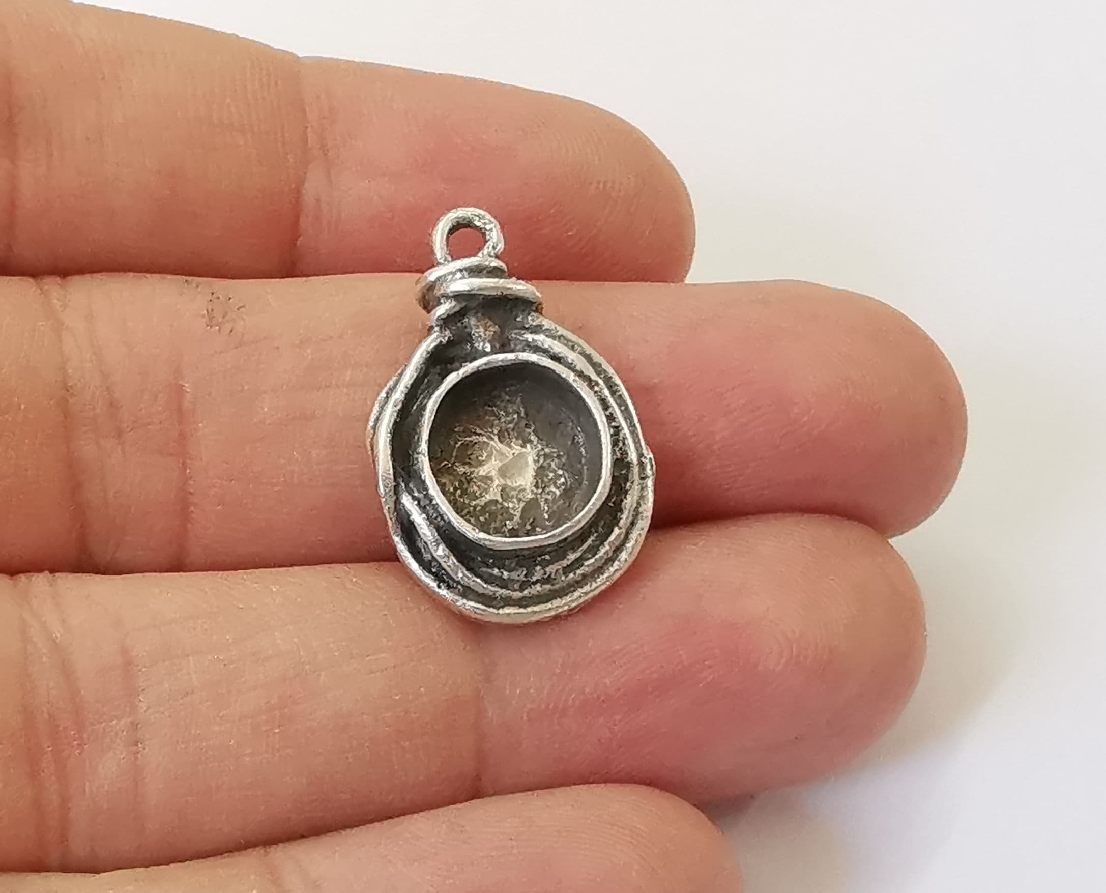 Silver Pendant Blank Cabochon Bezel Mosaic Base Inlay Blank Resin ...