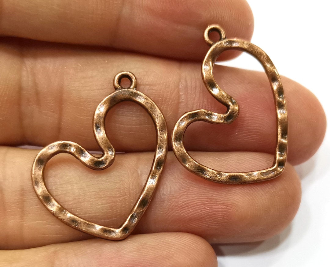 Copper Hammered Heart Charms Antique Copper Plated Charms (25x26mm ...