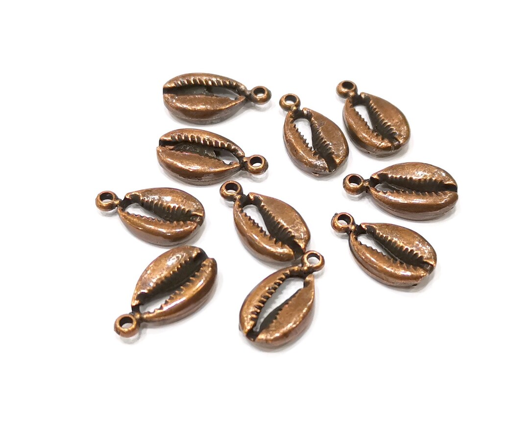10 Cowrie Shell Charms Antique Copper Charm Antique Copper Plated Metal ...