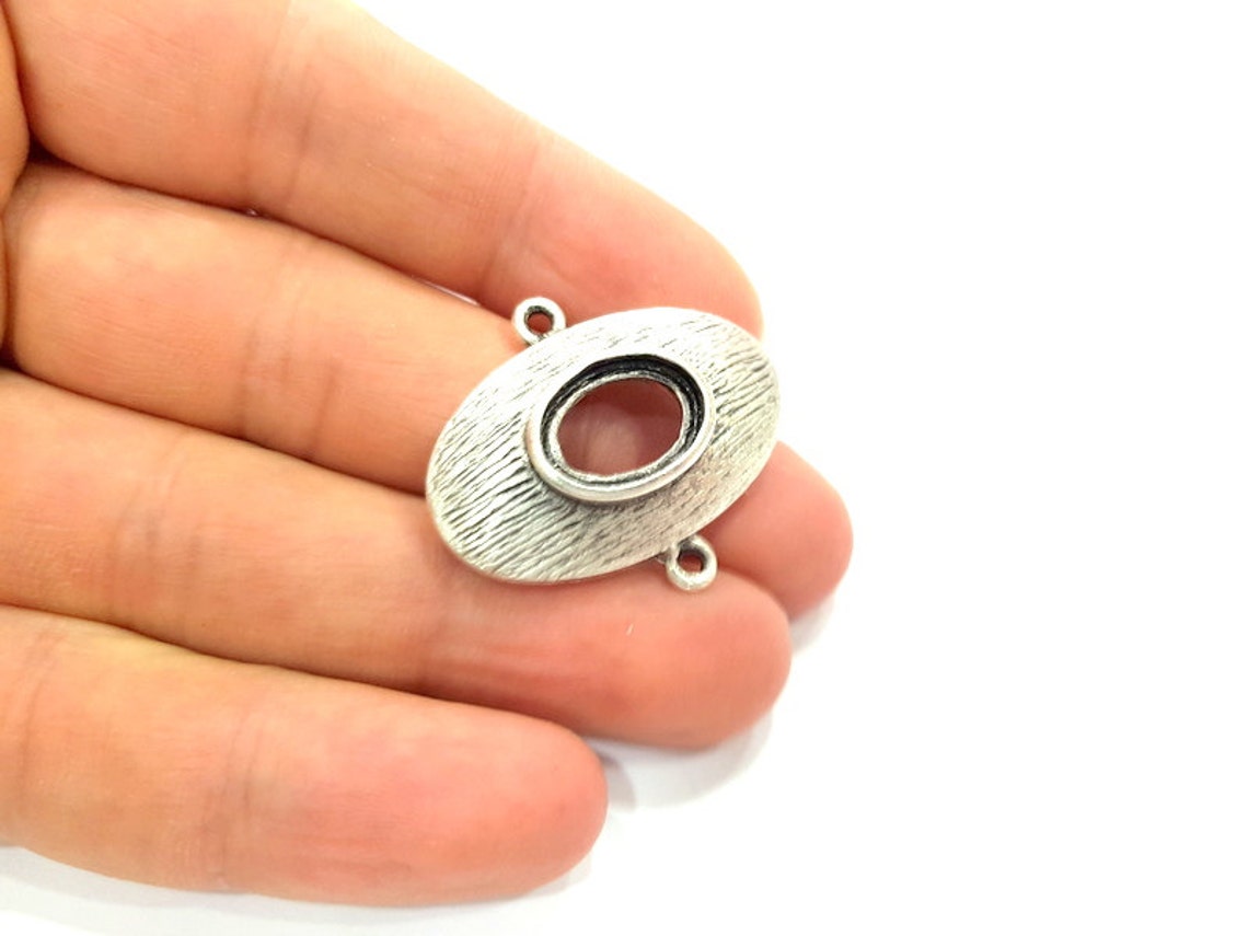 2 Oval Connector Blank Antique Silver Plated Connector | Etsy