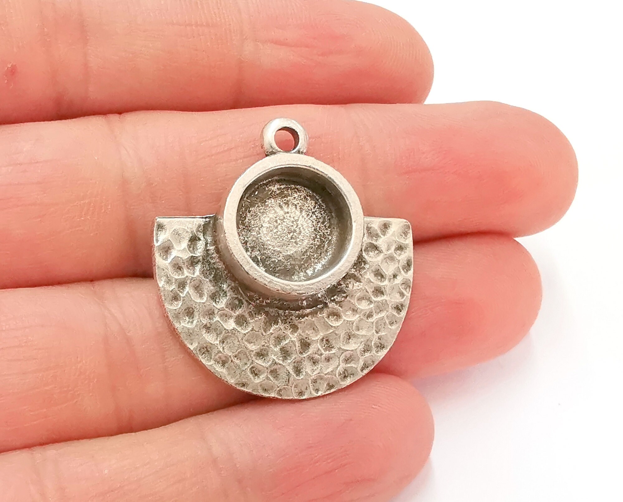 Silver Hammered Base Blank inlay Blank Pendant Base Resin Blank Mosaic ...