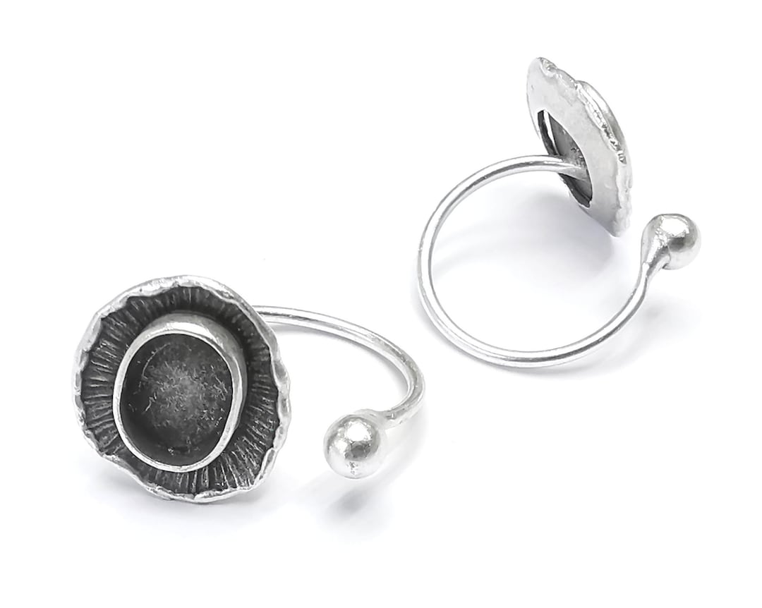 Flower Ball Head Silver Ring Setting Blank Cabochon Mounting Adjustable ...