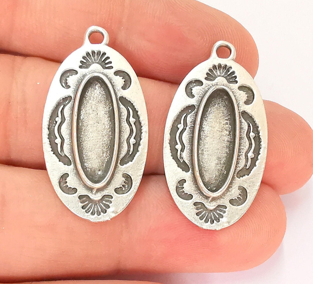 Silver Charms Blank Bezel Resin Bezel Mosaic Mountings Antique Silver ...