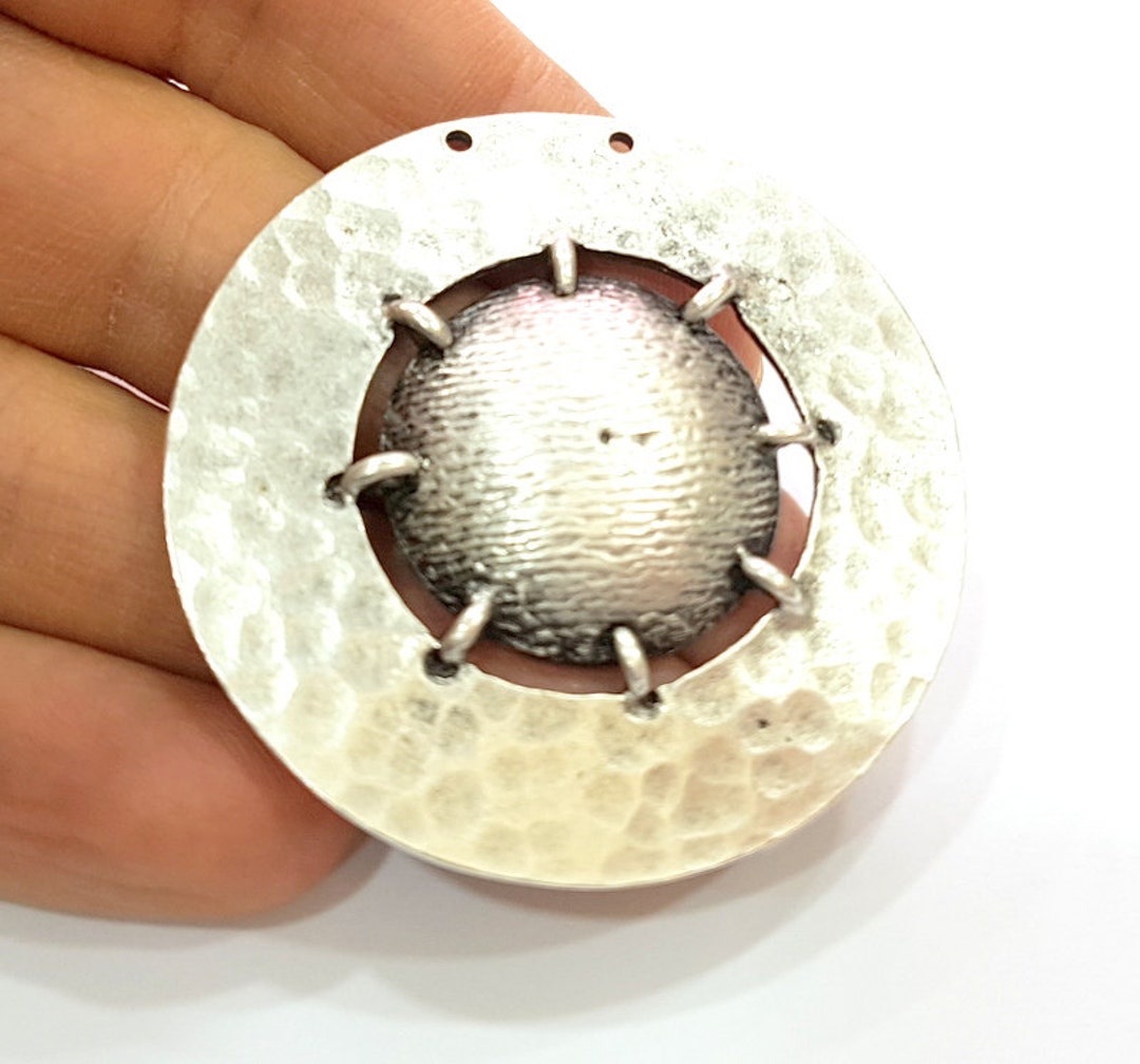 Silver Pendant Antique Silver Plated Hammered Pendants (55mm) Antique ...